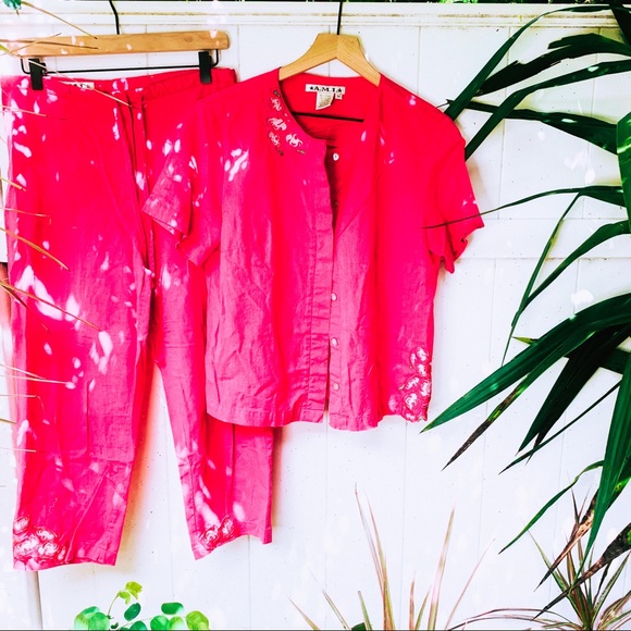 Vintage | Tops | Vintage Vsco 9s Linen Rose Cropped Matching Set | Poshmark